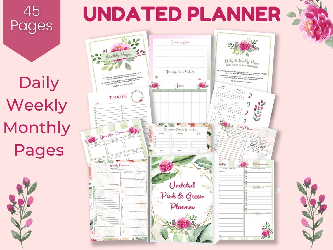Undated Daily Weekly Monthly Planner Undated Planner Printable Planner ...