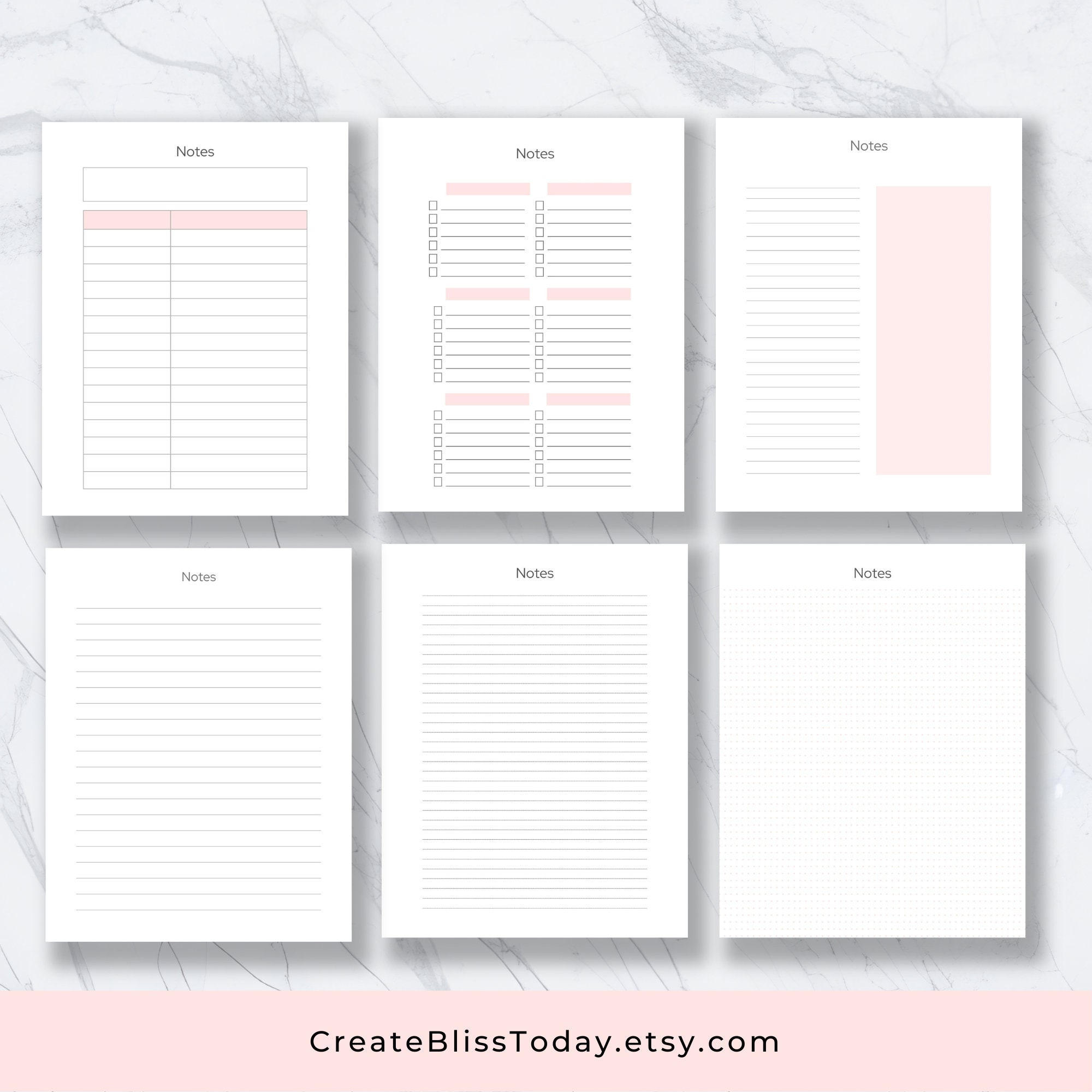 Printable Notes Paper, Notes Pages for Monthly Printable Planner, Lined ...