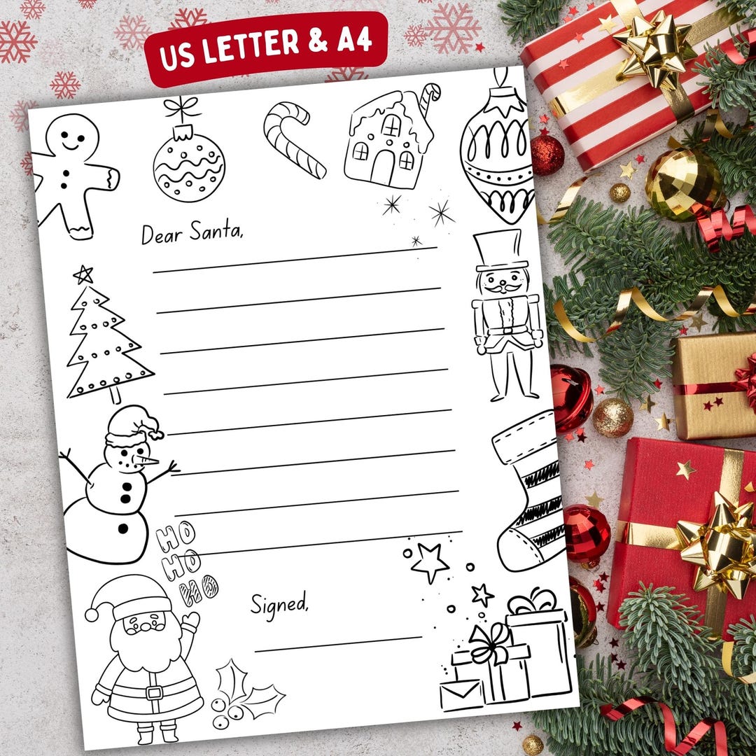 Printable Letter to Santa Coloring Page, Christmas Wishlist (PDF ...