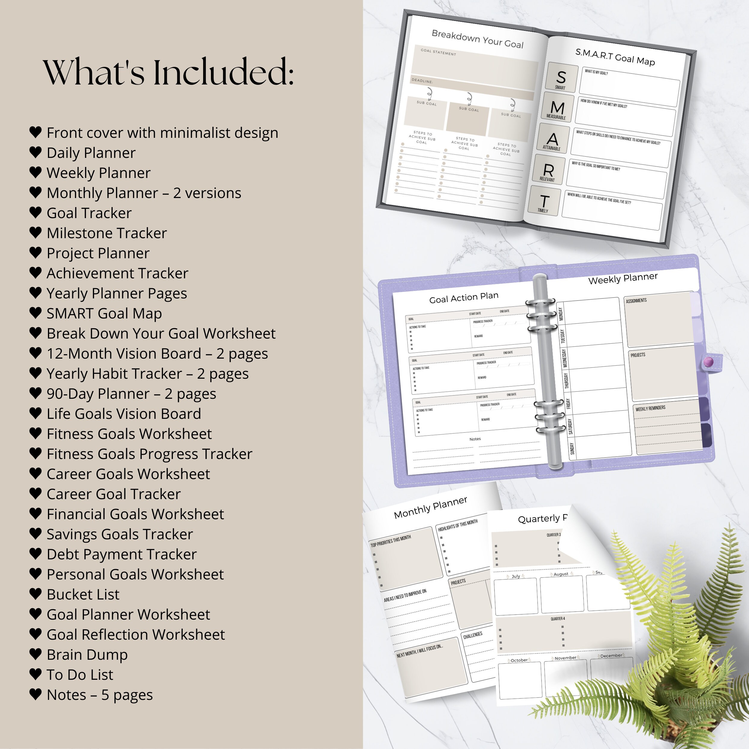 Goal Planner Bundle Printable, SMART Goals Template, Goal Planner Kit ...