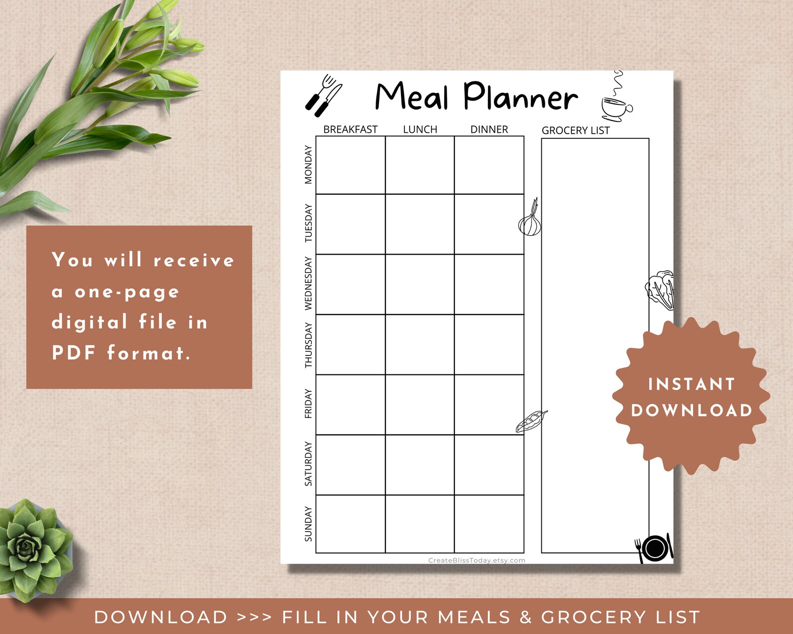 Fillable Meal Printable, Meal Plan, Meal Prep Planner Template ...