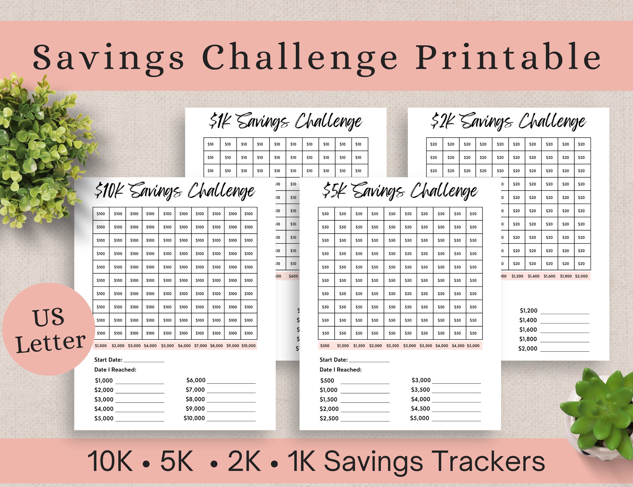 Savings Challenge Printable, Save Money Tracker, Money Saving Challenge ...