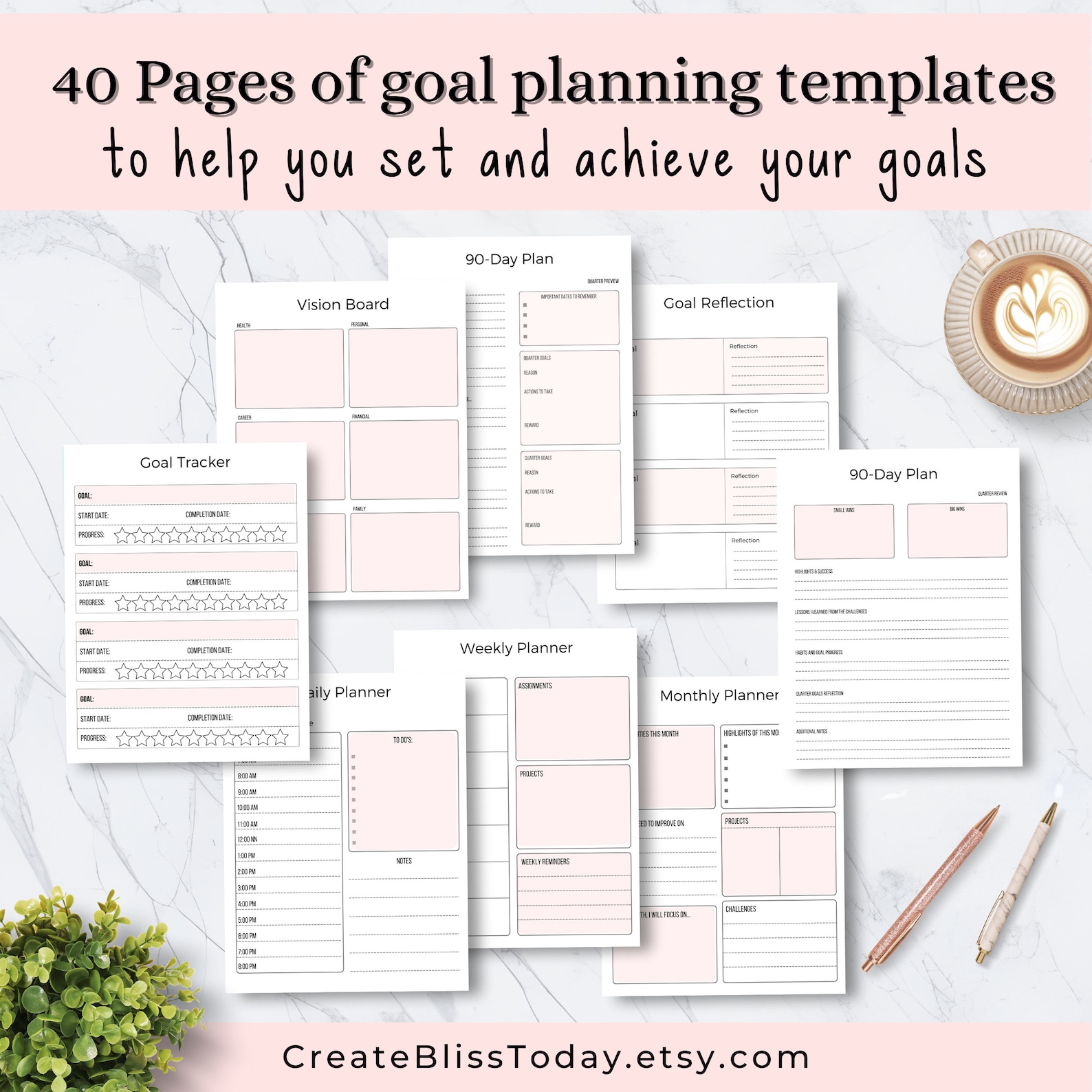 Goal Planner Bundle Printable, SMART Goals Template, Goal Planner Kit ...