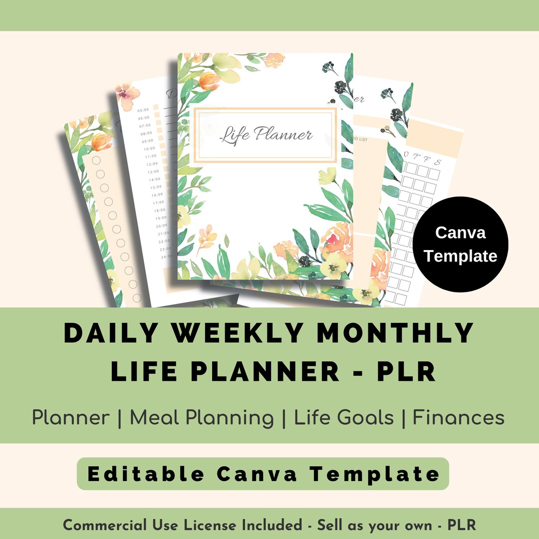 Canva Daily Weekly Monthly Planner PLR Template Editable Amazon KDP ...