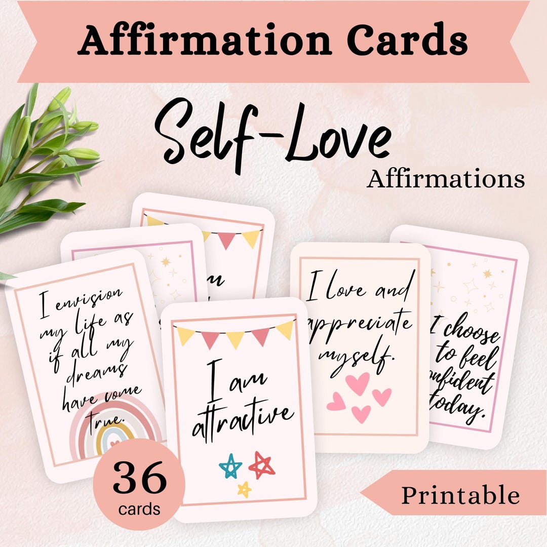 Self Love Printable Affirmation Cards, Daily Mental Health Positivity ...