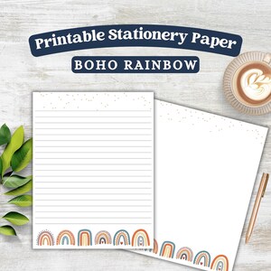 Boho Rainbow Writing Paper, Printable Stationery for Letter Writing ...