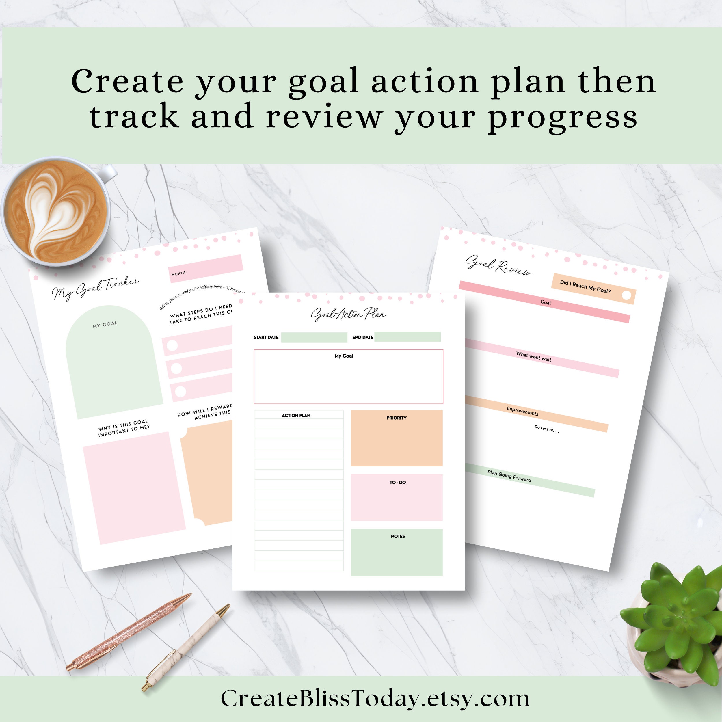 Goal Planner Kit, Printable Goal Planner Bundle, Goals Tracker, SMART ...