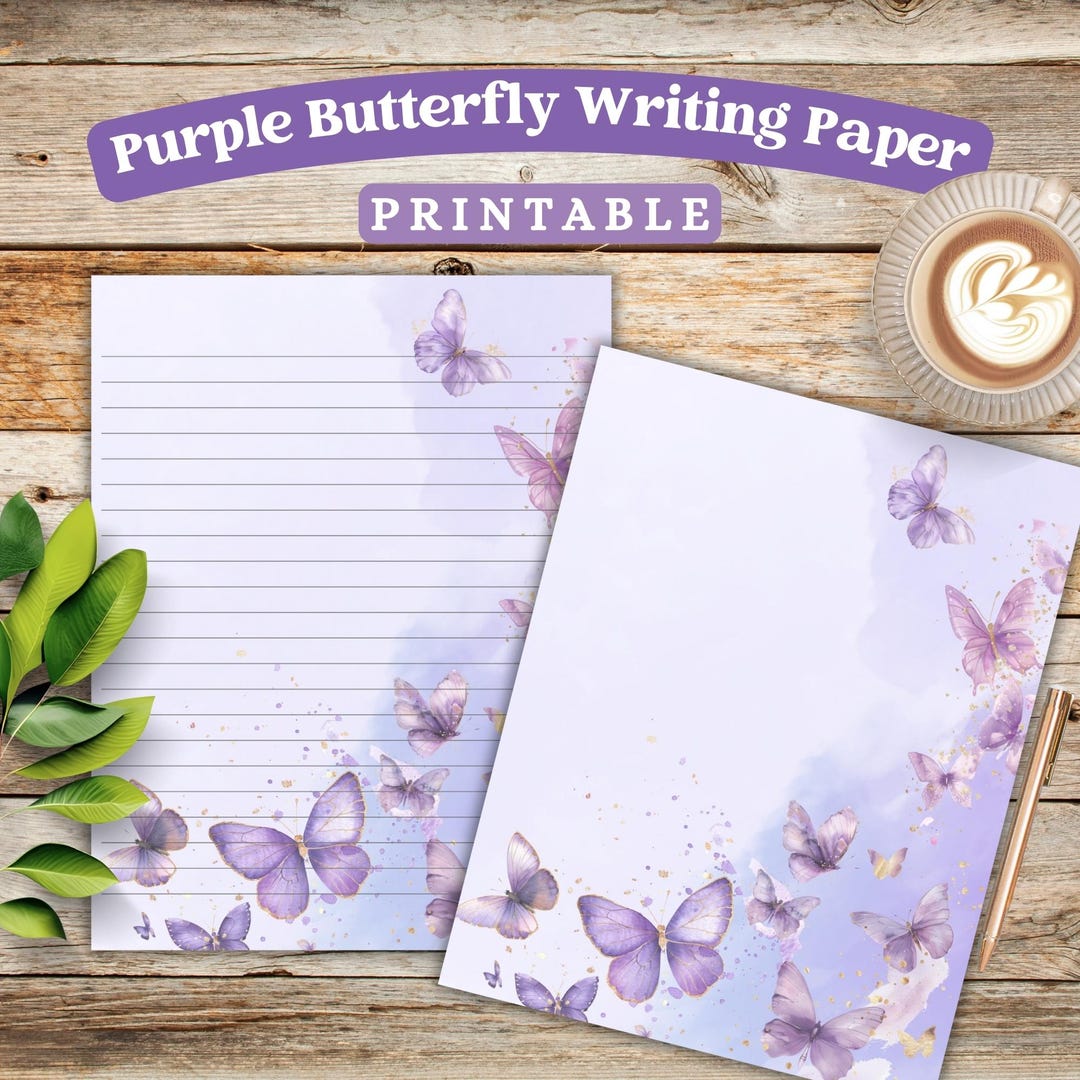 Purple Butterfly Writing Paper, Printable Stationery for Letter Writing ...
