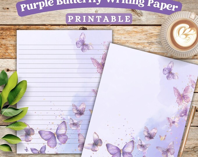 Purple Butterfly Writing Paper, Printable Stationery for Letter Writing ...