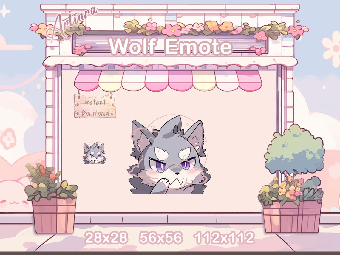 Cute Wolf Emote for Streamers | Sly Smirking Wolf | Wolf Emotes | Wolf ...