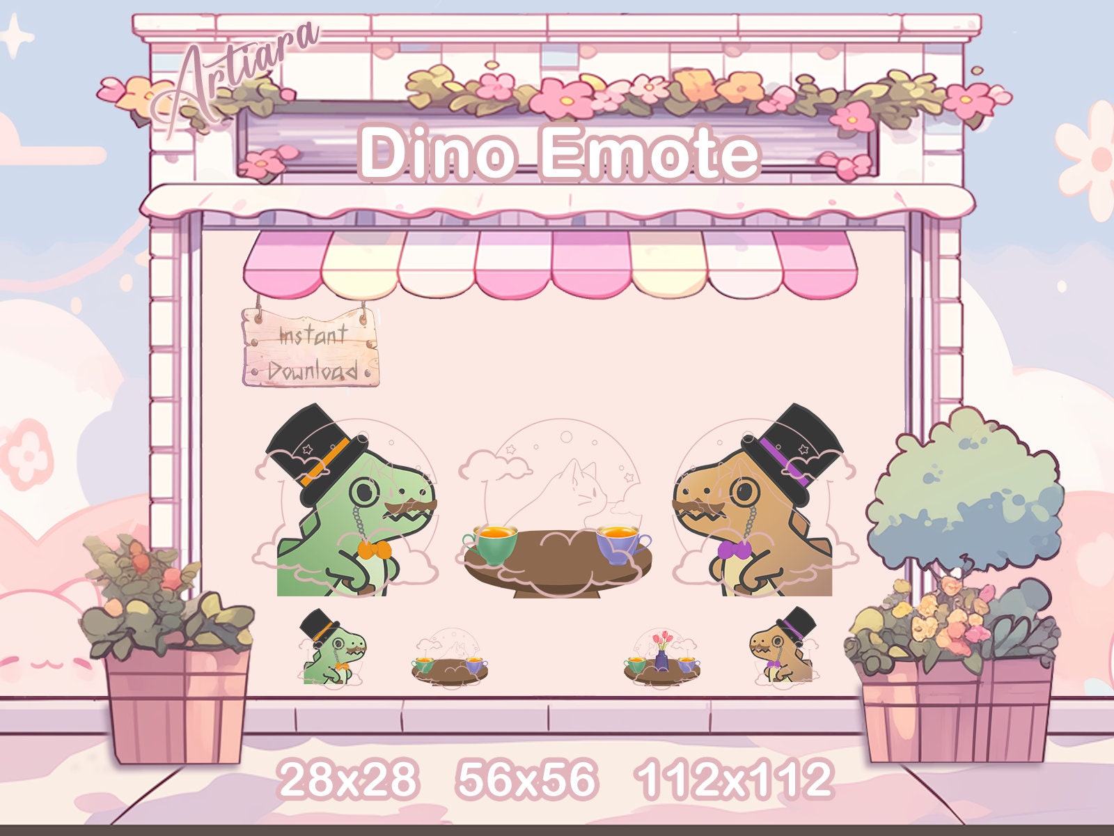 Dapper Dino Emotes for Streamers and Discord 4 Emotes Tea Time ...