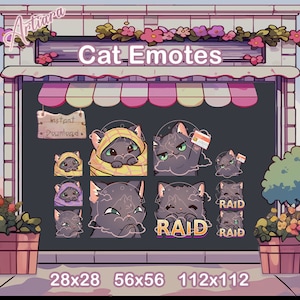 Four 4 Grey Cat Emotes for Streamers, 1 Animated, Cat Emote Package ...