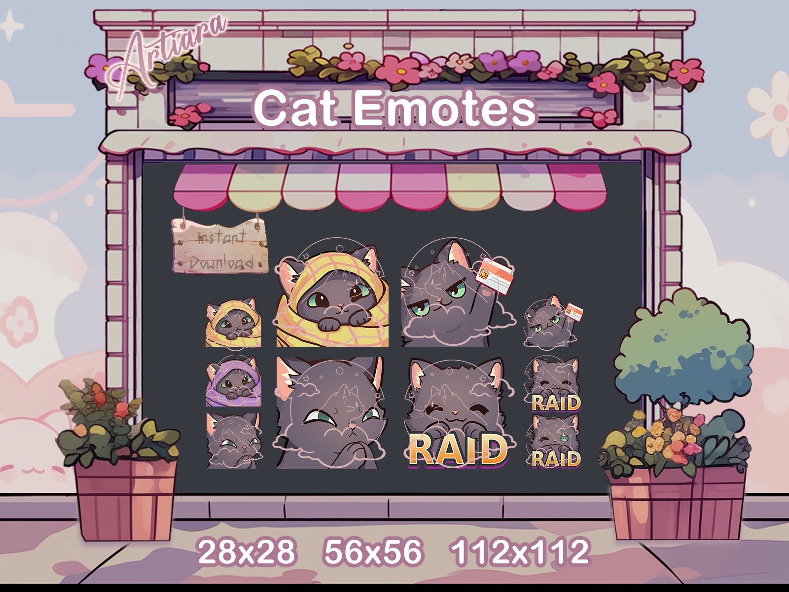 Four 4 Grey Cat Emotes for Streamers, 1 Animated, Cat Emote Package ...
