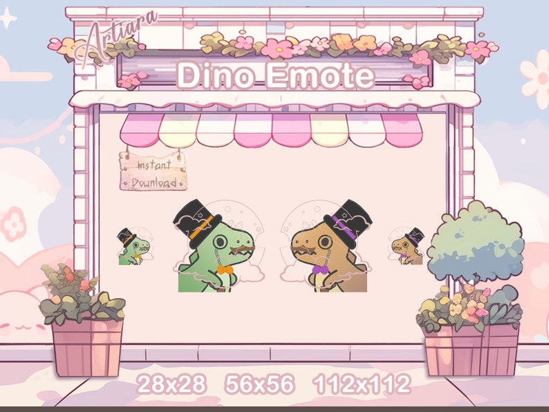 Dapper Dino Emotes for Streamers and Discord | 4 Emotes | Tea Time ...