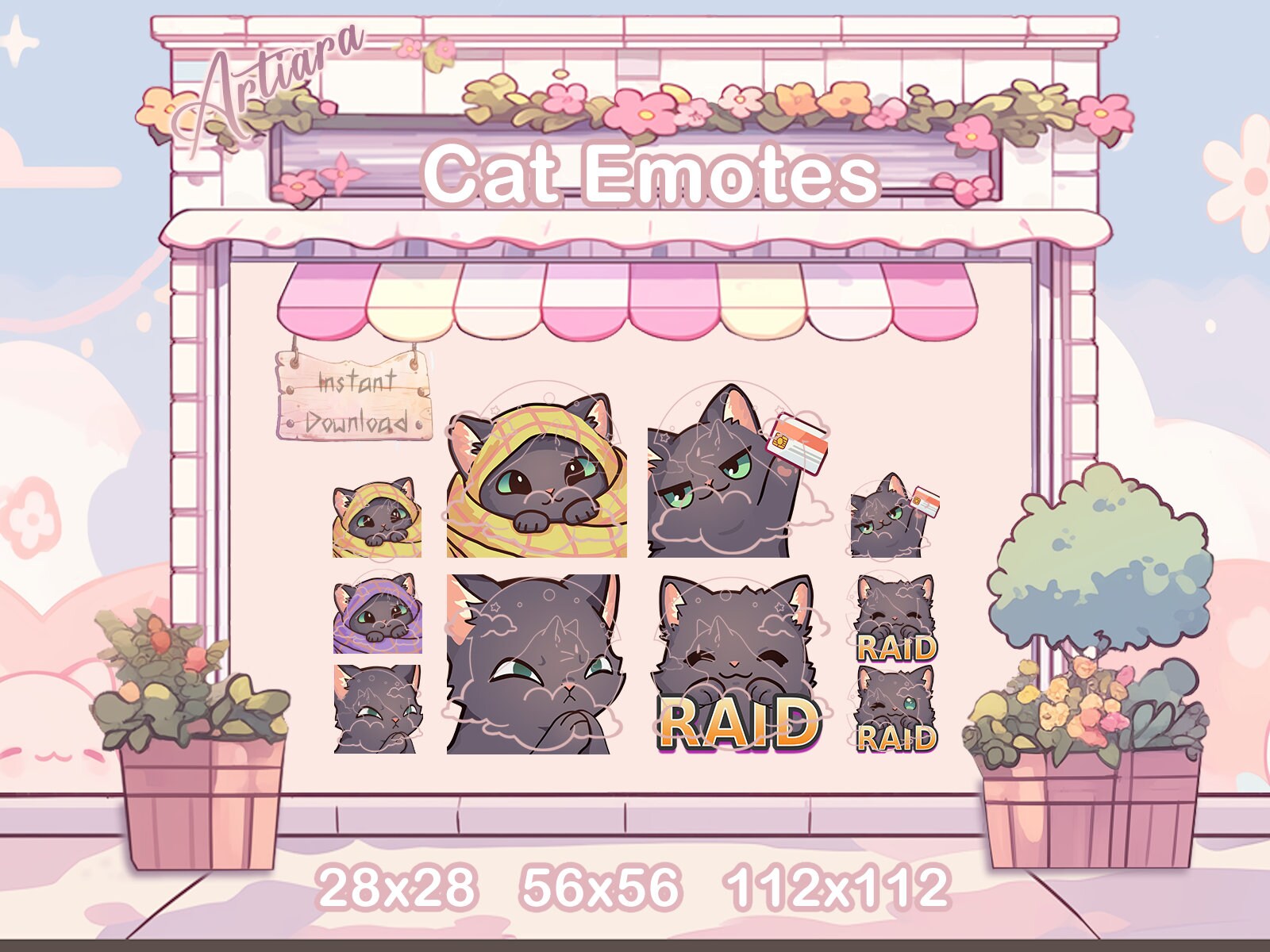 Four 4 Grey Cat Emotes for Streamers, 1 Animated, Cat Emote Package ...