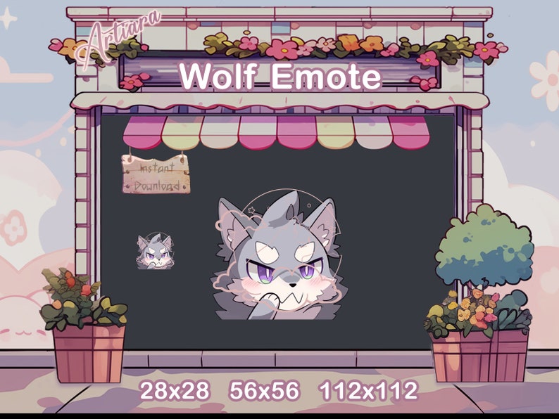 Cute Wolf Emote for Streamers | Sly Smirking Wolf | Wolf Emotes | Wolf ...
