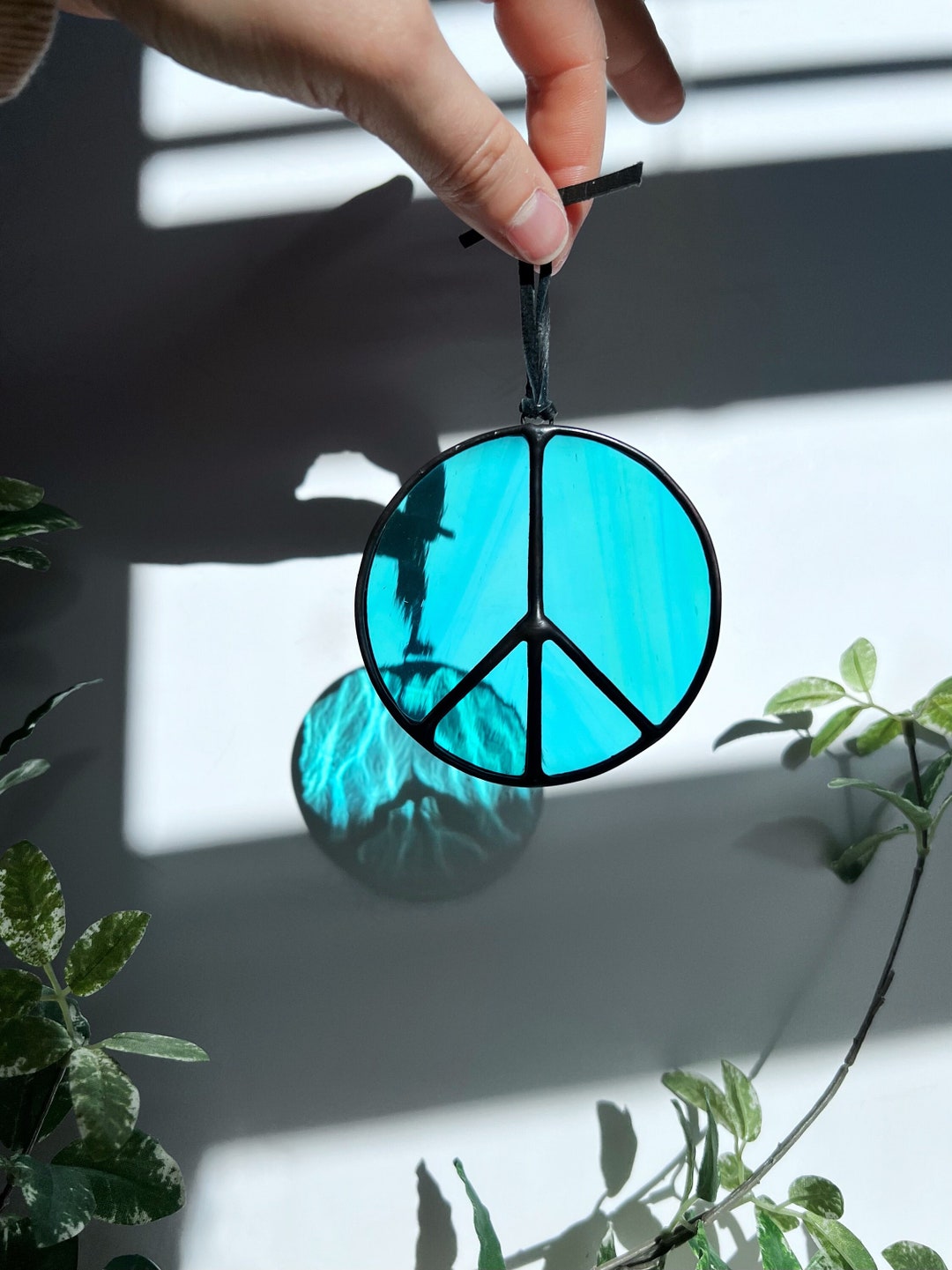 Blue Peace Sign Stained Glass Peace Gift Hippie Gift Boho Gift Car ...