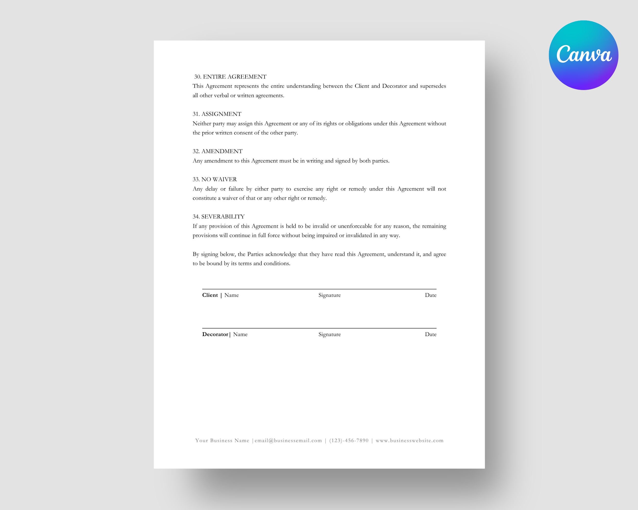 Balloon Decoration Contract Agreement and Invoice Template - Etsy