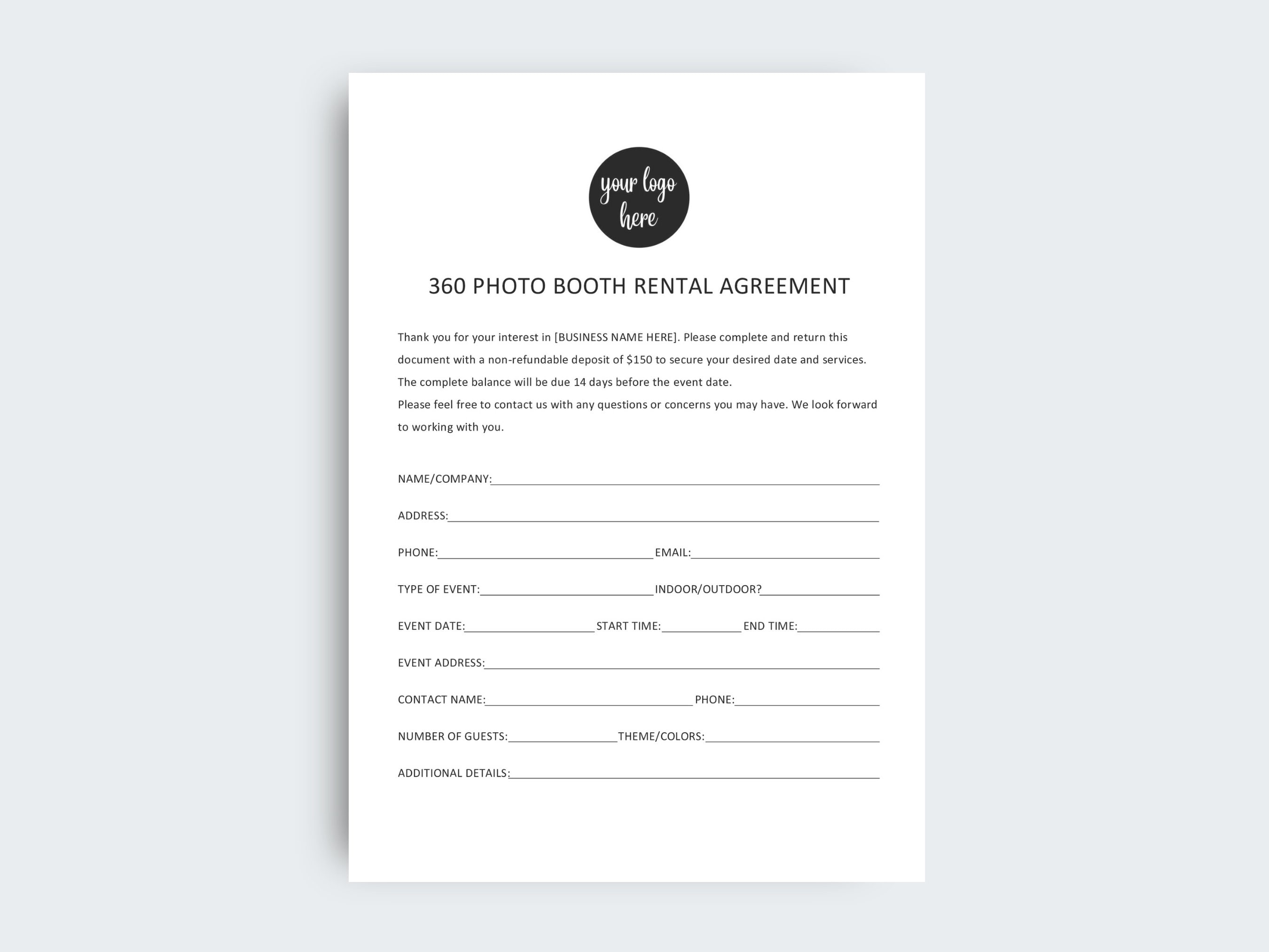 360 Photo Booth Contract Template Video Booth Rental Etsy Finland