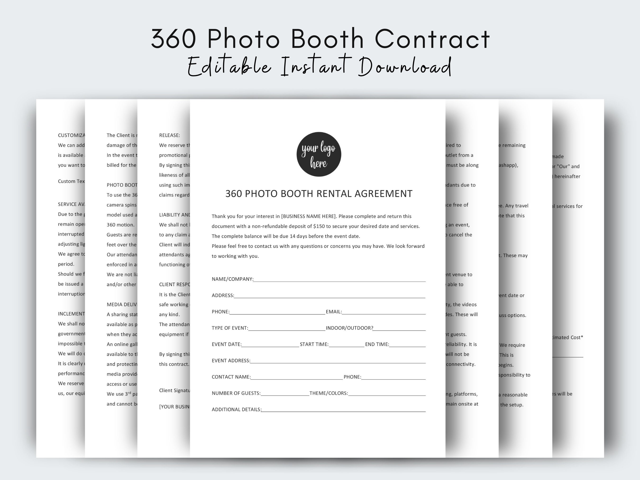 360 Photo Booth Contract Template Video Booth Rental Etsy