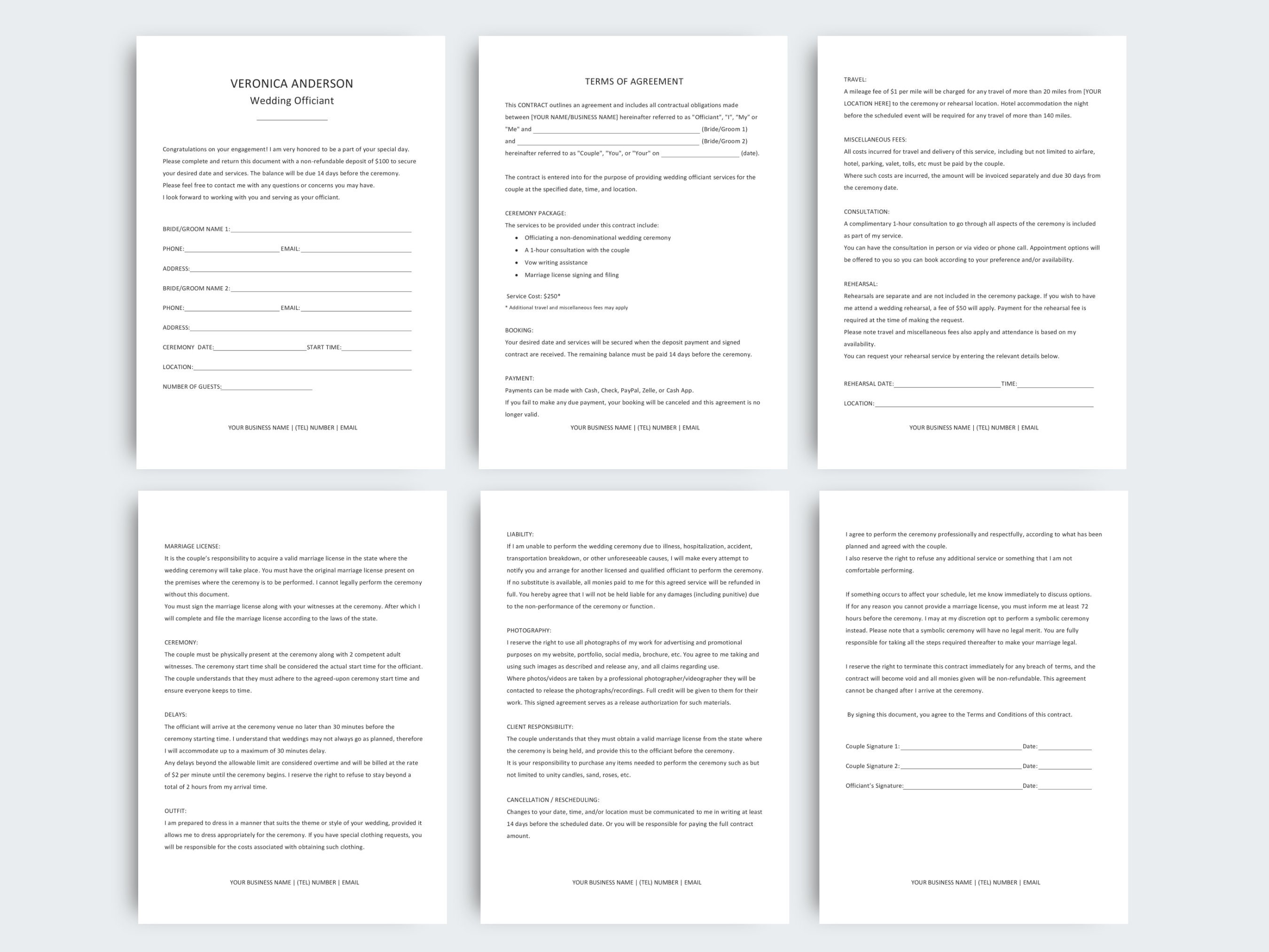 Wedding Officiant Contract Template Editable Marriage Etsy Wedding Officiant Contract Template Editable Marriage Etsy