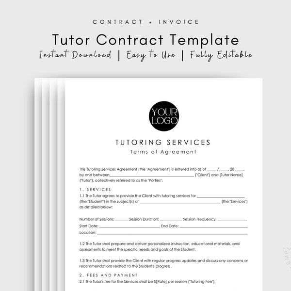 Tutoring Contract and Invoice Template - Etsy