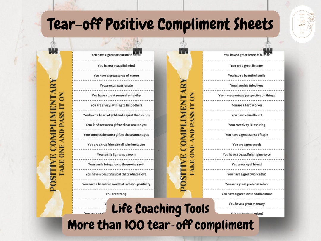Tear-off Compliment Sheets Life Coach Printable Self Help Therapy Boost ...