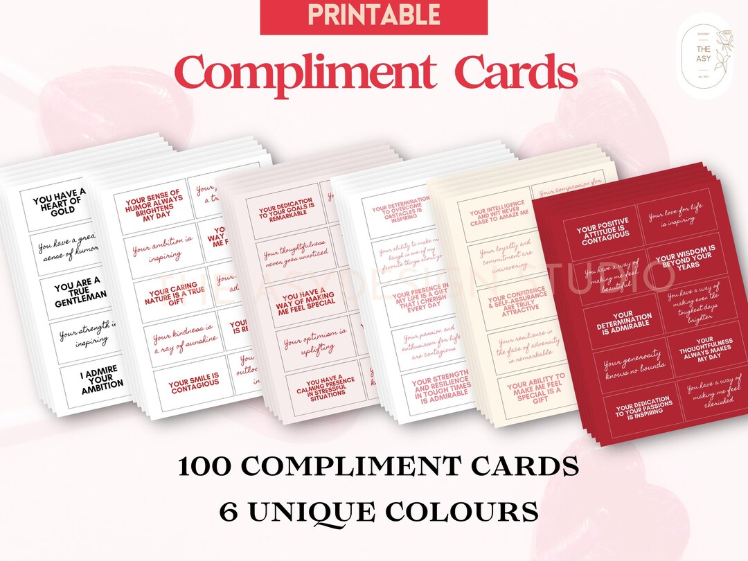 Valentines Compliment Cards Printable Kindness Words of Encouragement ...