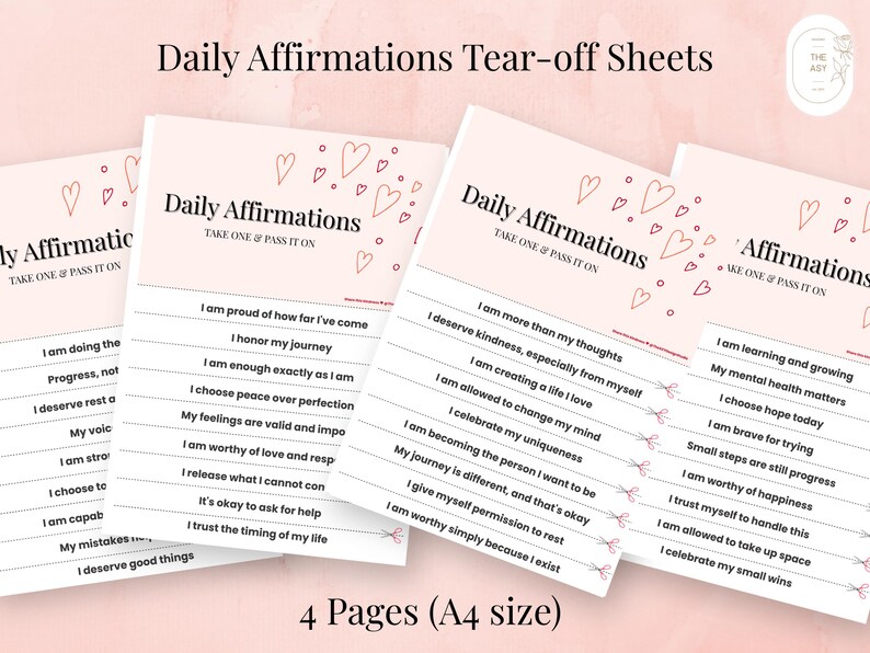 Daily Affirmations Tear off Printable Mental Health Self Care Therapy ...