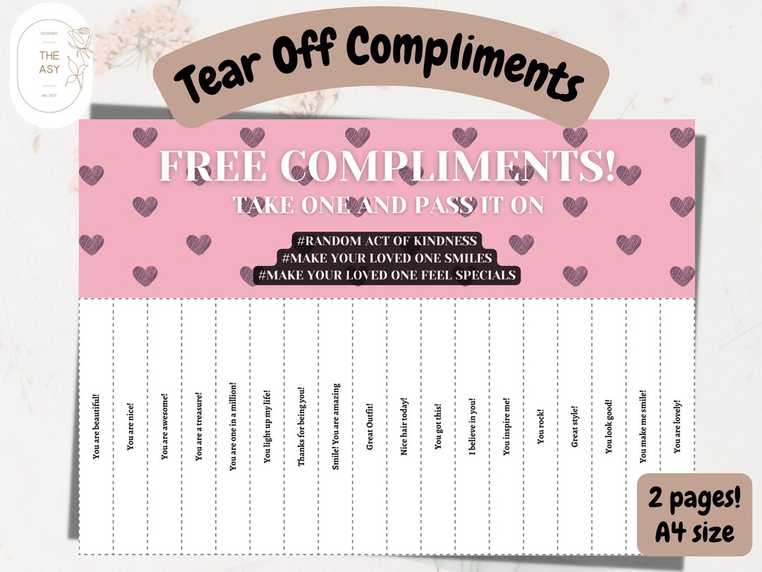 Tear off Compliments Printable Free Compliment Sheets Random Act of ...