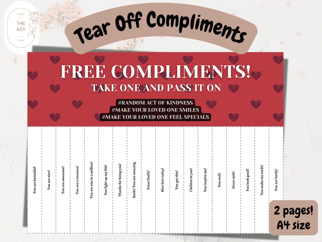 Tear off Compliments Printable Free Compliment Sheets Random Act of ...