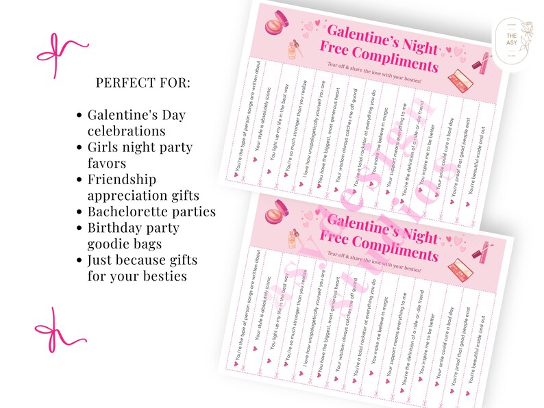 Galentine's Day Tear-off Compliment Cards | Printable PDF | Girls Night ...