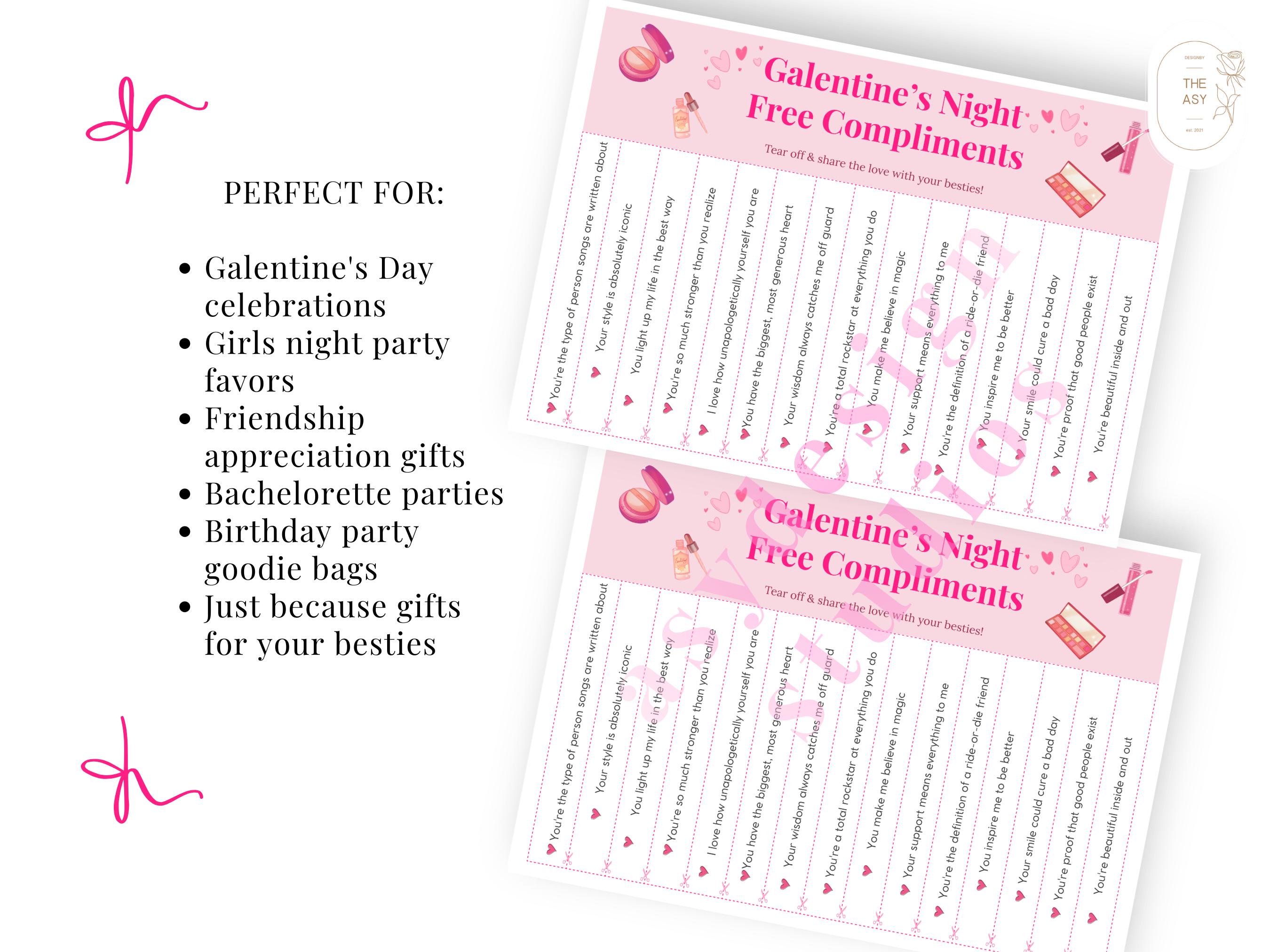 Galentine's Day Tear-off Compliment Cards | Printable PDF | Girls Night ...