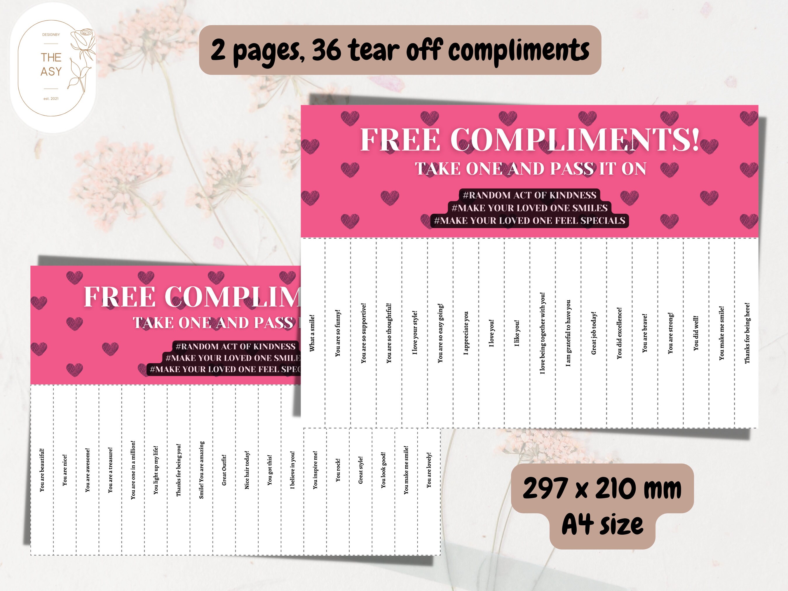 Tear off Compliments Printable Free Compliment Sheets Random Act of ...