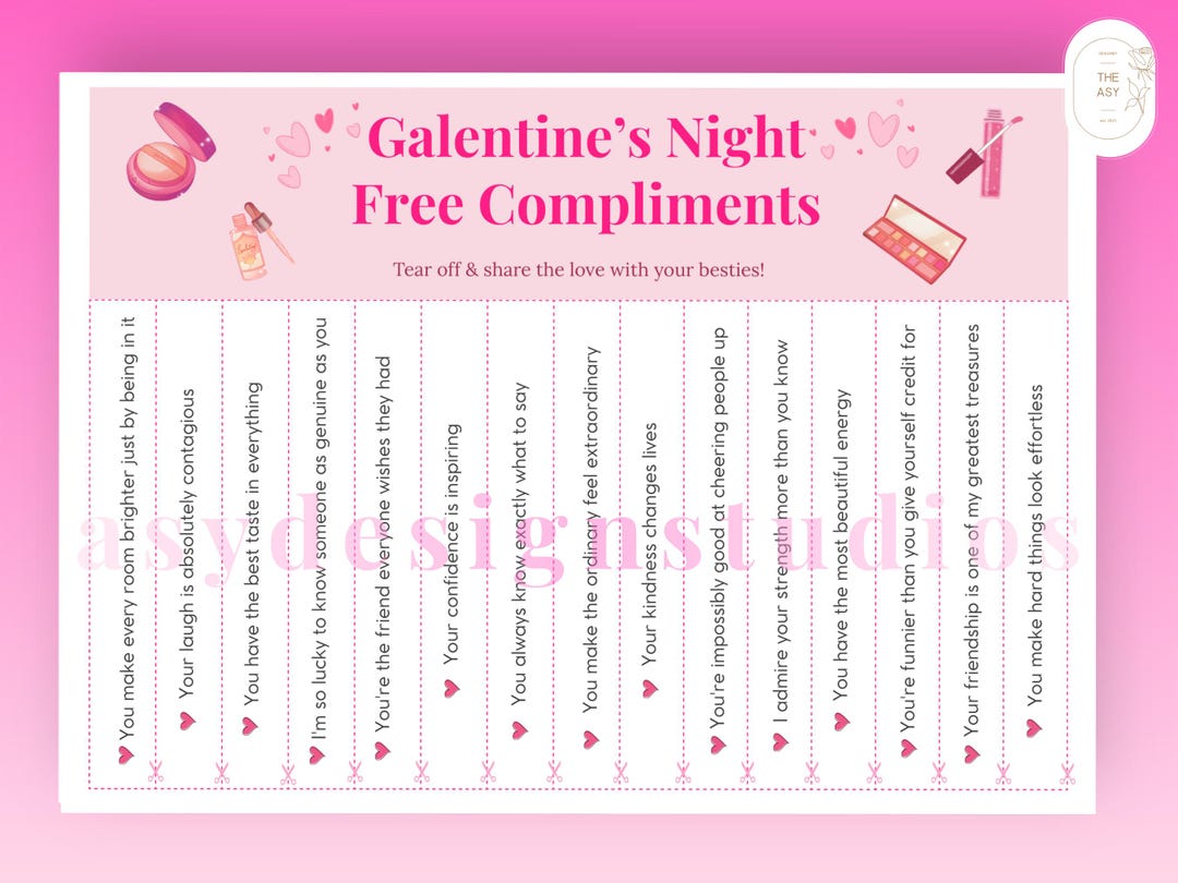Galentine's Day Tear-off Compliment Cards | Printable PDF | Girls Night ...