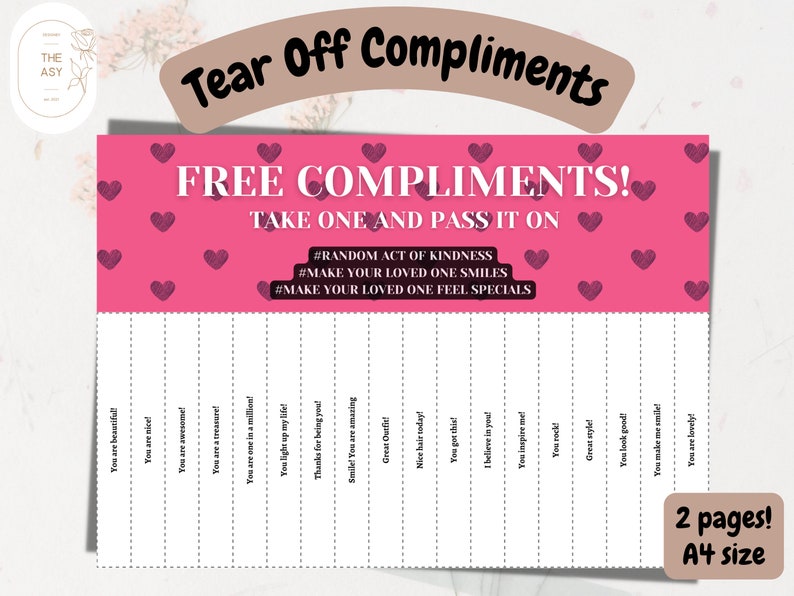 Tear off Compliments Printable Free Compliment Sheets Random Act of Kindness Activities for ...