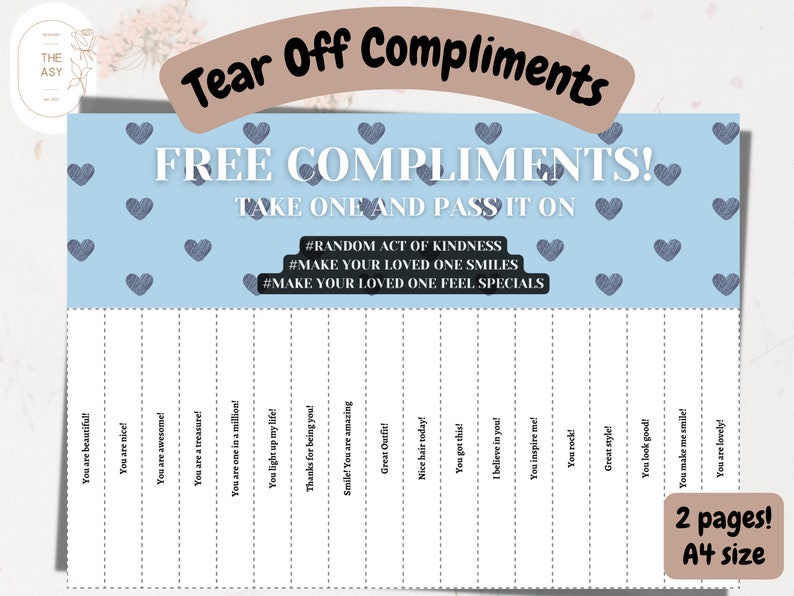 Tear off Compliments Printable Free Compliment Sheets Random Act of ...