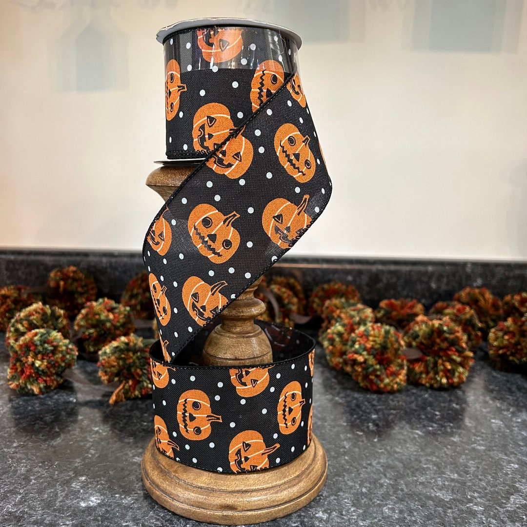 12 Feet Black and Orange Pumpkin Wired Ribbon, 2.5 Wide Ribbon ...