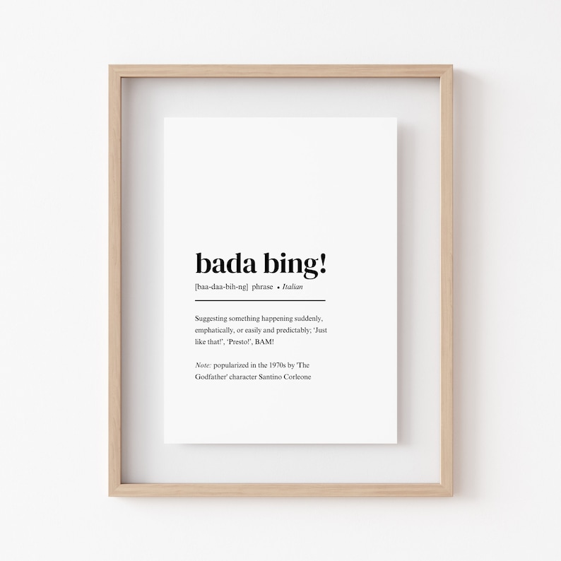PRINTABLE Italian Definition Wall Art, Bada Bing Print, Minimalist Home ...