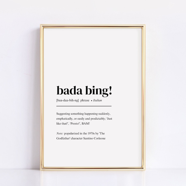PRINTABLE Italian Definition Wall Art, Bada Bing Print, Minimalist Home ...