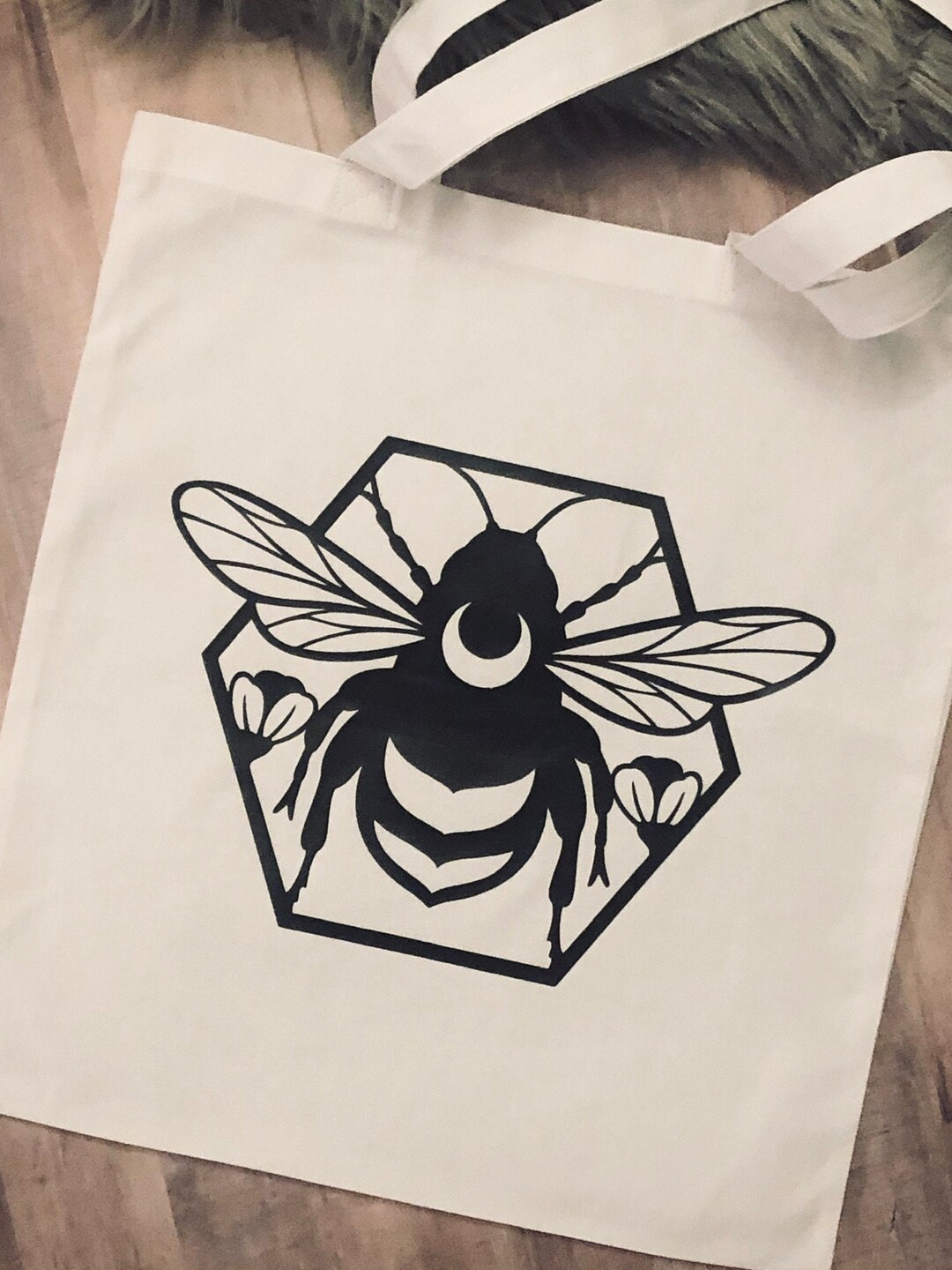 Moon Bee Tote Bag, Moon, Bee, Tote, Cute, Bag, Shopping Bag, Reusable ...