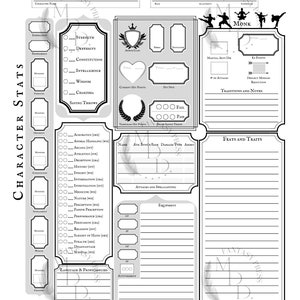 Monk Character Sheet Dungeons & Dragons 5e - Etsy