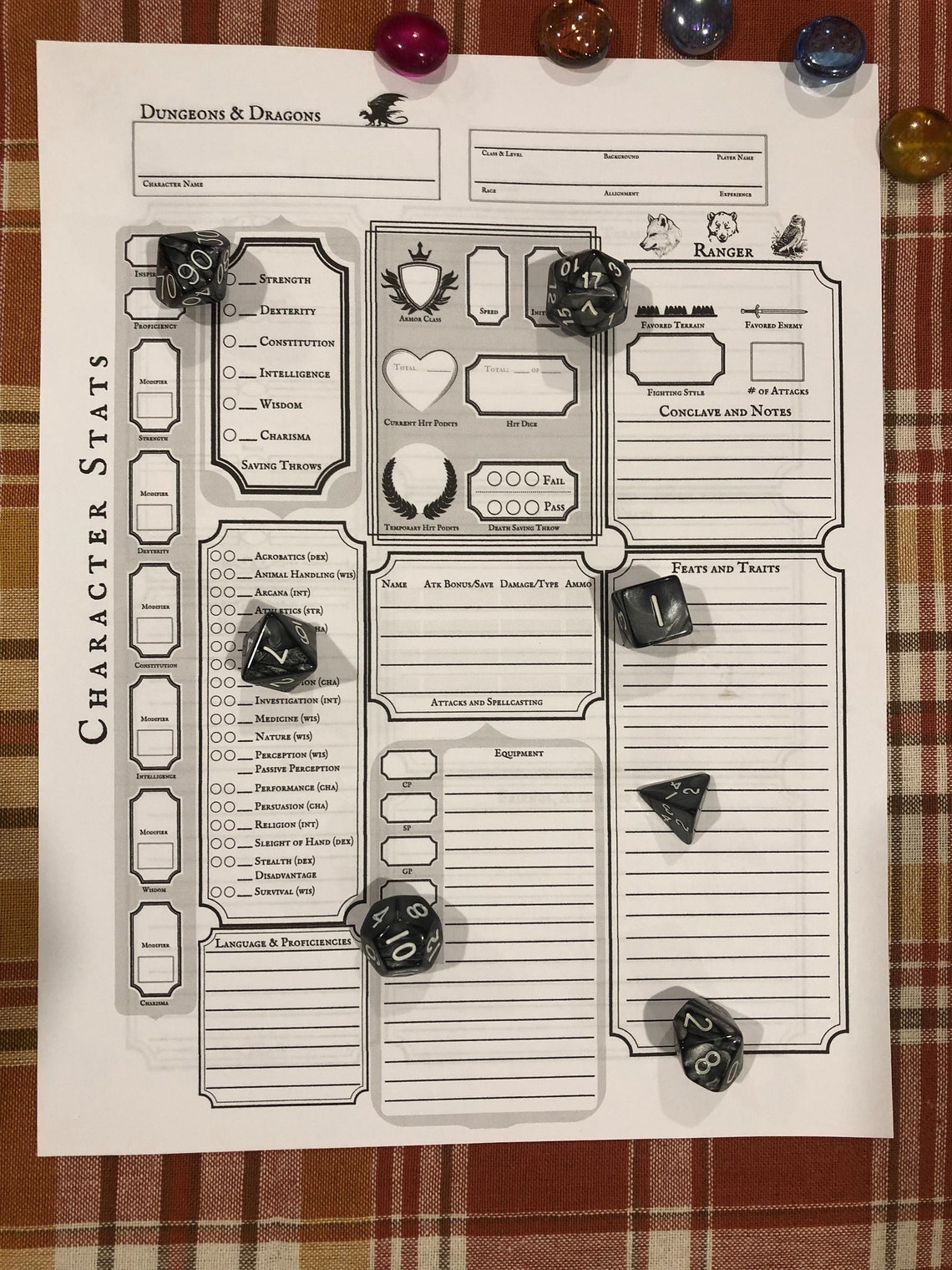 Ranger Character Sheet Dungeons & Dragons 5e - Etsy