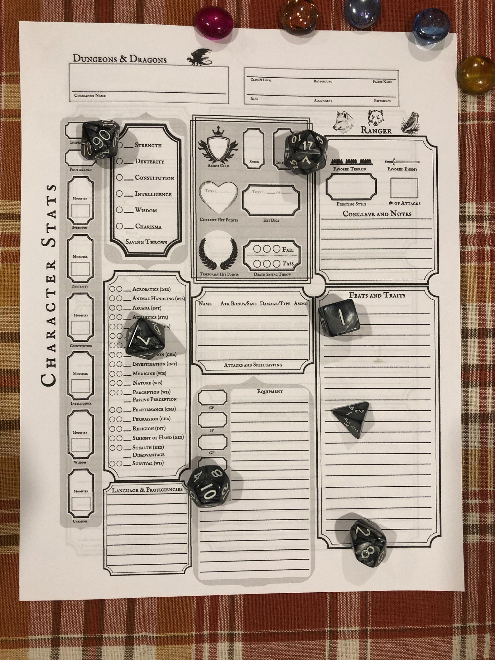 Ranger Character Sheet Dungeons & Dragons 5e - Etsy