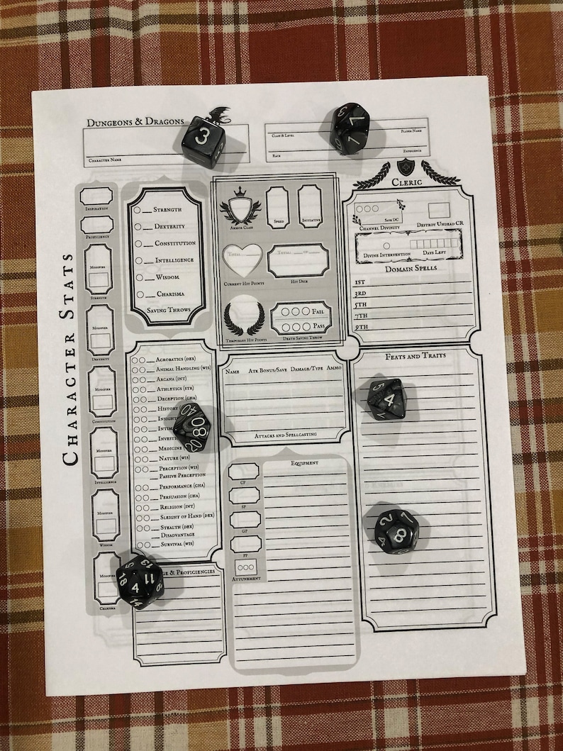 Cleric Character Sheet Dungeons & Dragons 5e - Etsy