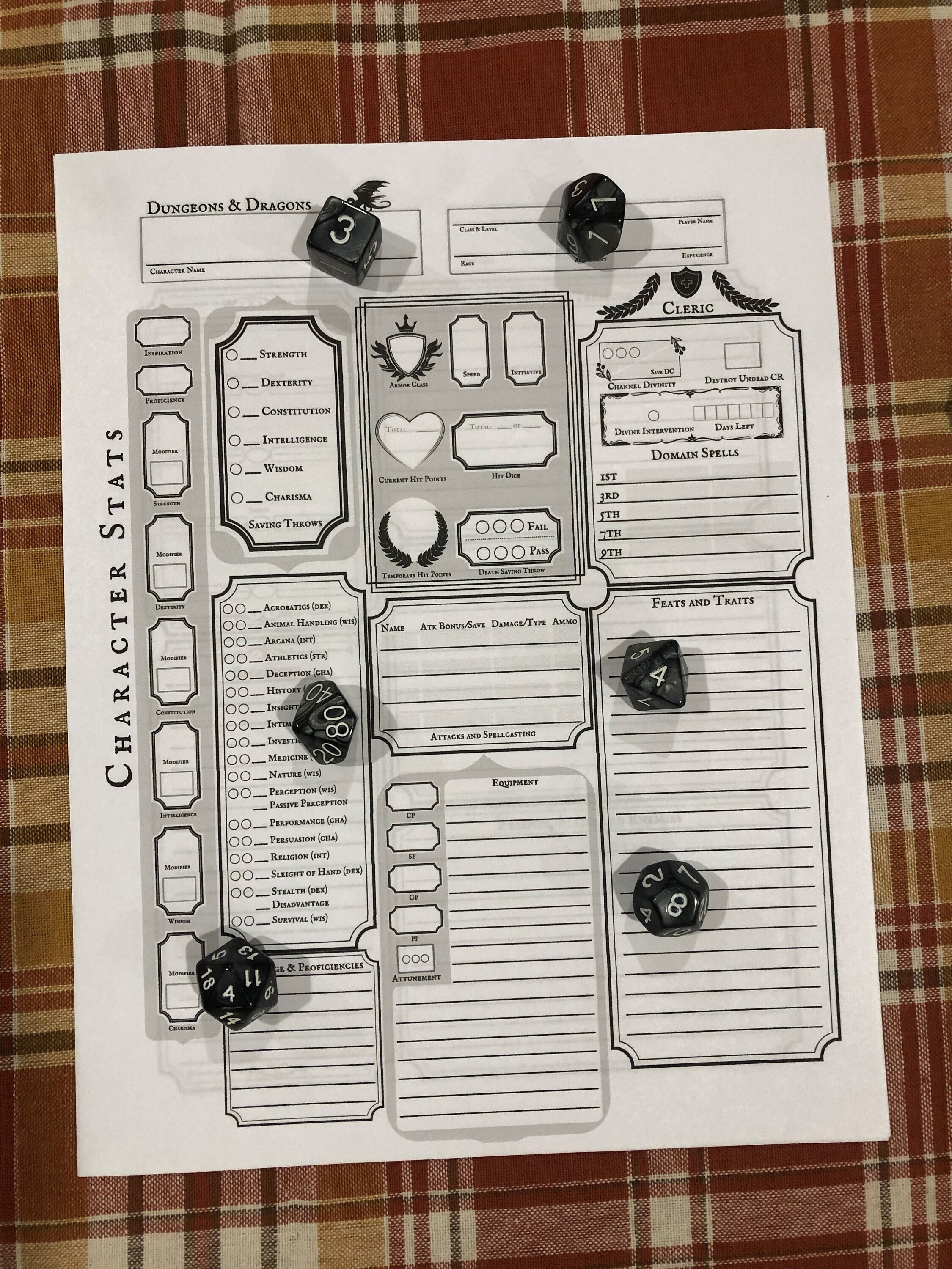 Cleric Character Sheet Dungeons & Dragons 5e - Etsy