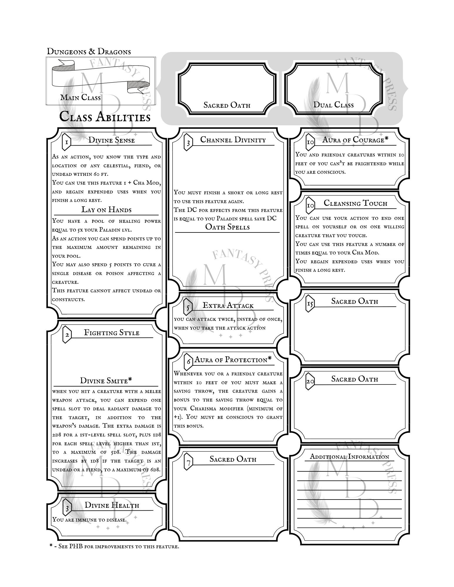 Paladin Character Sheet Dungeons & Dragons 5e - Etsy