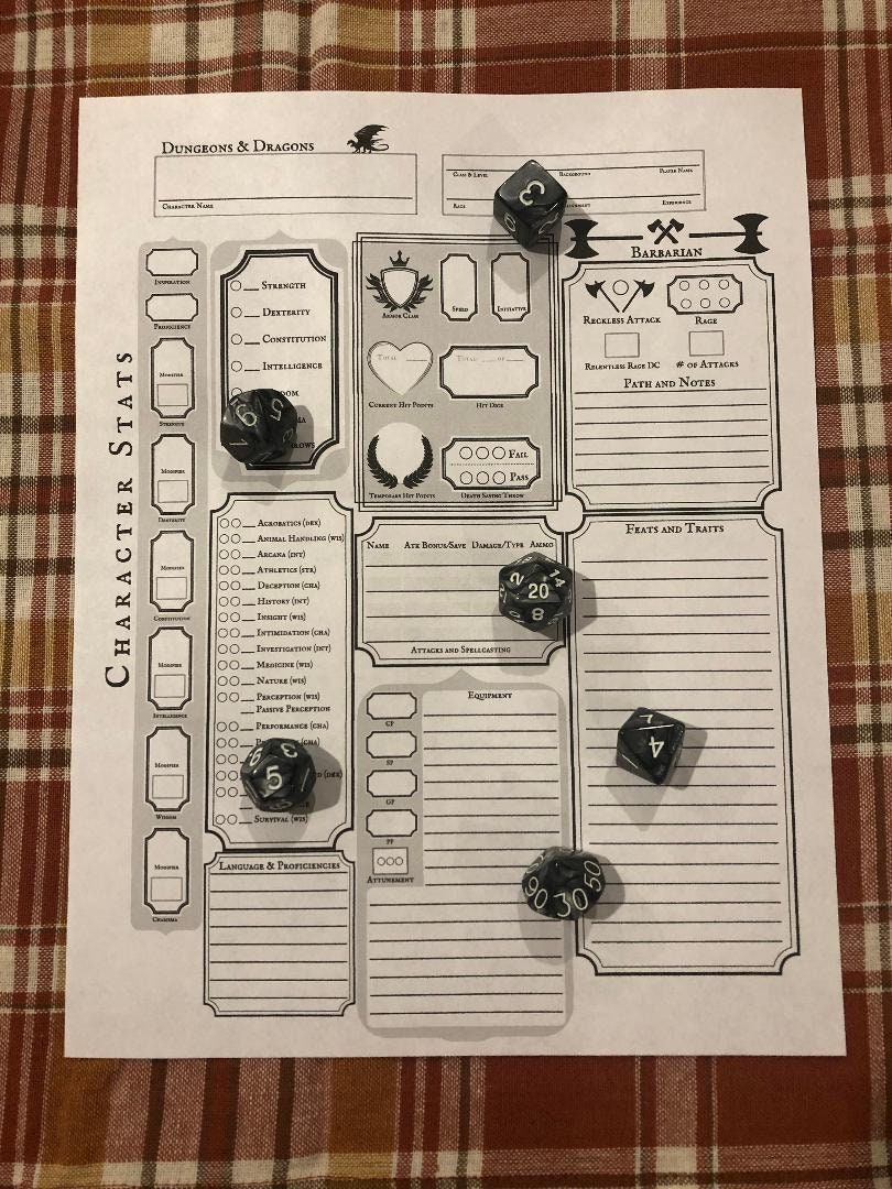 Barbarian Character Sheet Dungeons & Dragons 5e - Etsy