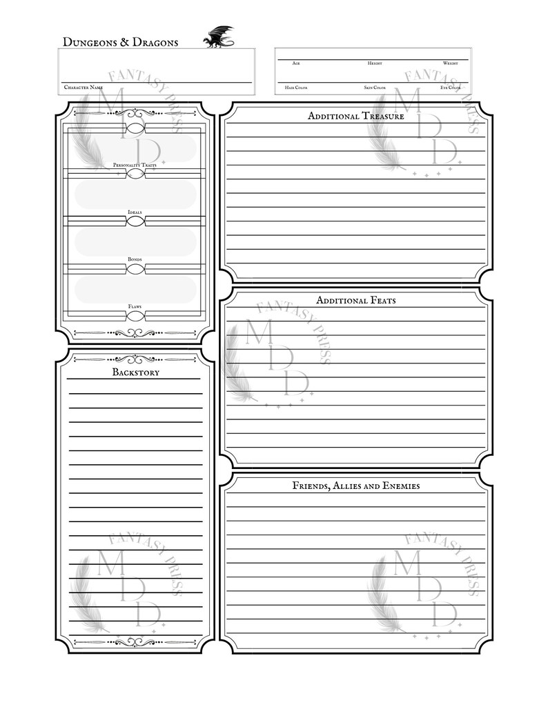 Ranger Character Sheet Dungeons & Dragons 5e - Etsy