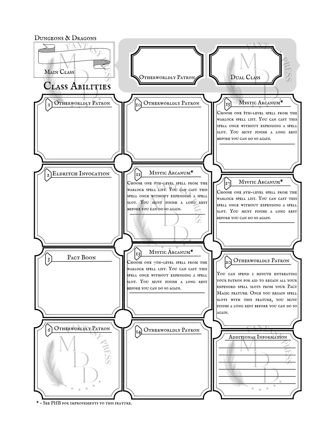Warlock Character Sheet Dungeons & Dragons 5e - Etsy